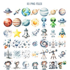 83 Astronaut & Space Themed Watercolor Clipart, Nursery Decor, Birthday ...