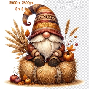25 Fall Gnome Clipart Bundle PNG, Autumn Gnome Watercolor, Thanksgiving ...