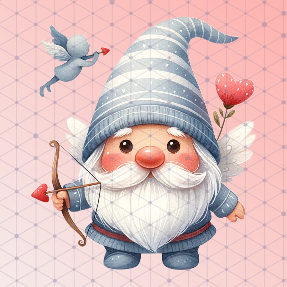 Watercolor Valentines Cupid Gnomes Clipart 40 PNG Festive Gnomes ...