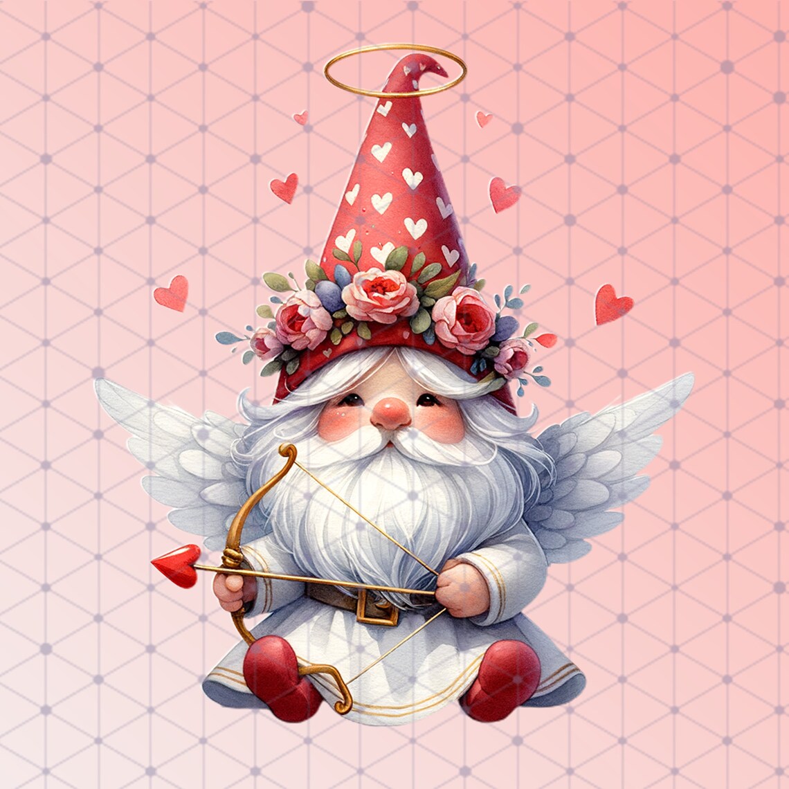 Watercolor Valentines Cupid Gnomes Clipart 40 PNG Festive Gnomes ...