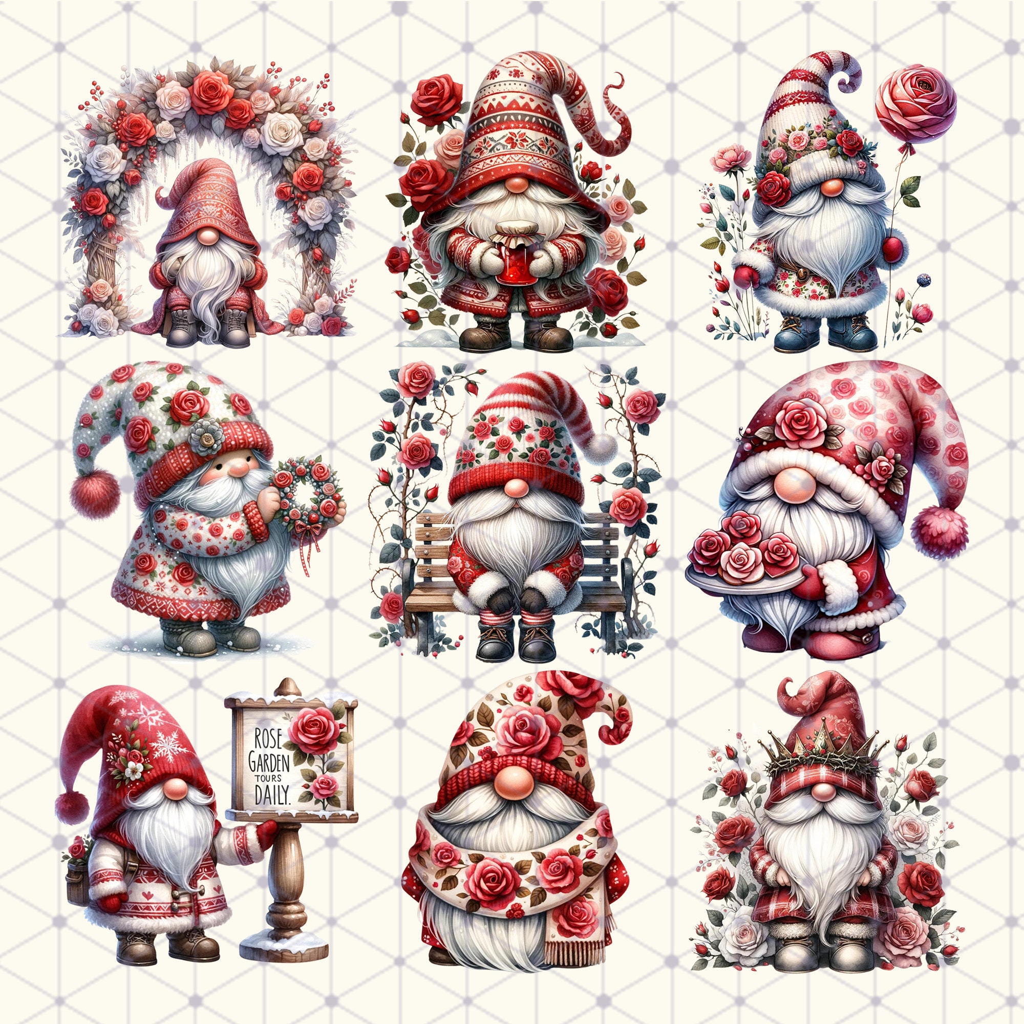 Bundle of Watercolor Rose Gnome Clipart: 2 PNG Images for Mother's Day ...