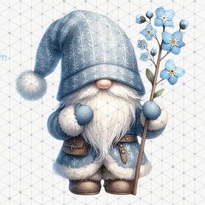 Watercolor Forget-me-not Gnome Clipart: Floral PNG Set (digital ...