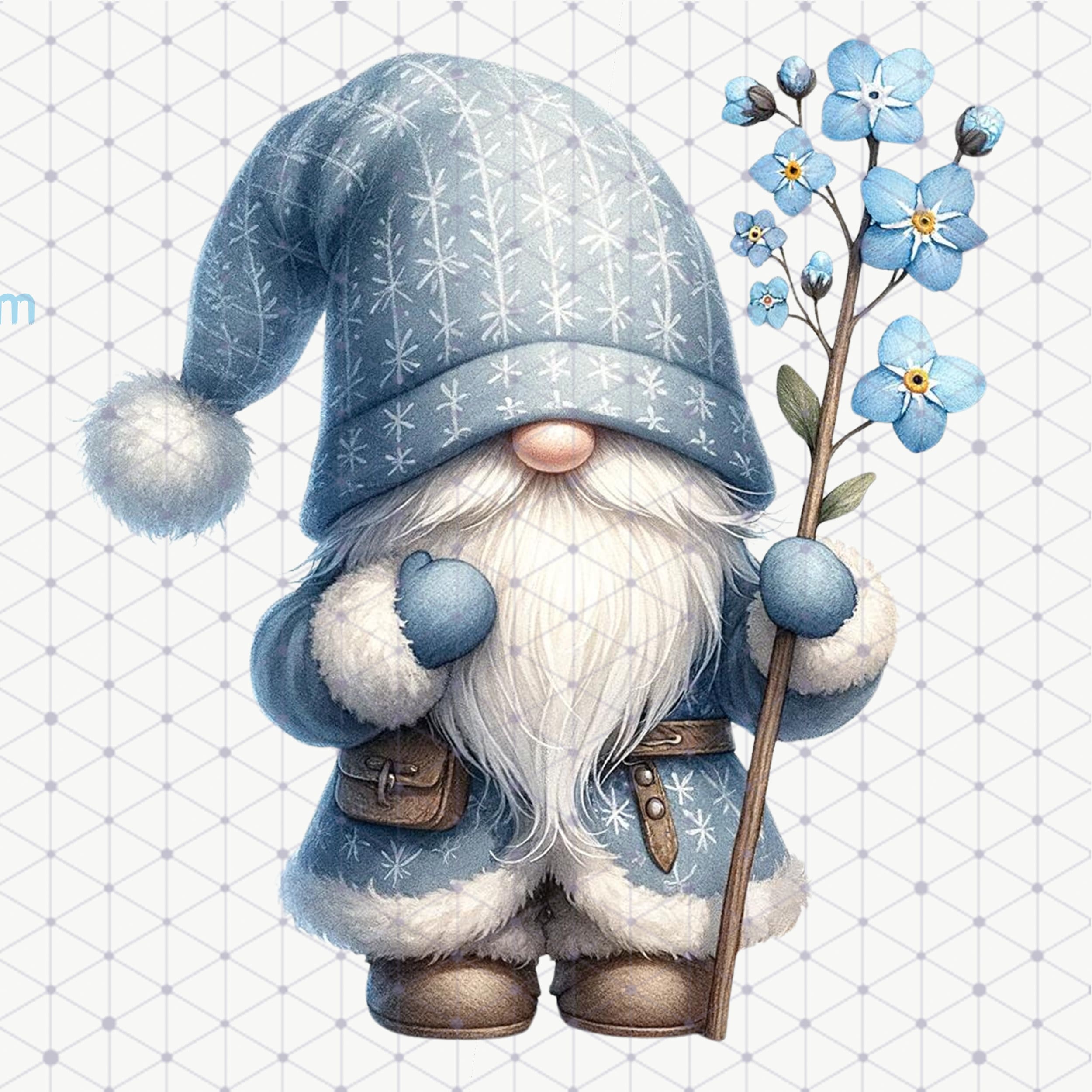 Watercolor Forget-me-not Gnome Clipart: 20 PNG for Mother's Day, Floral ...
