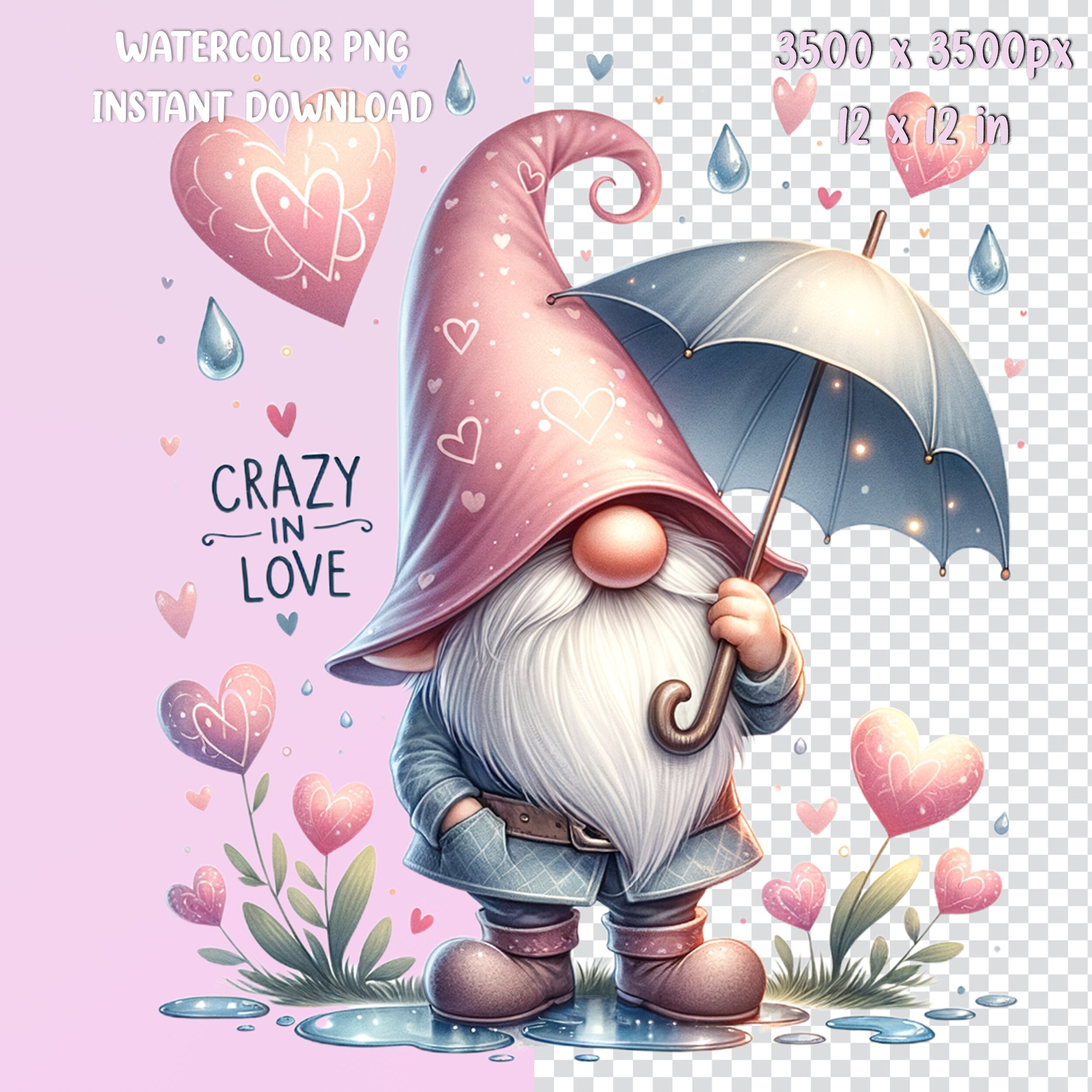 Watercolor Valentines Gnomes Clipart, 16 PNG Love Gnome Clipart ...