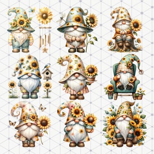 25 Charming Watercolor Sunflower Gnomes Clipart Bundle: Adorable Gnomes ...