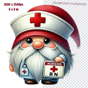 21 Nurse Gnome Clipart PNG, Watercolor Nurse Gnome Sublimation Design ...
