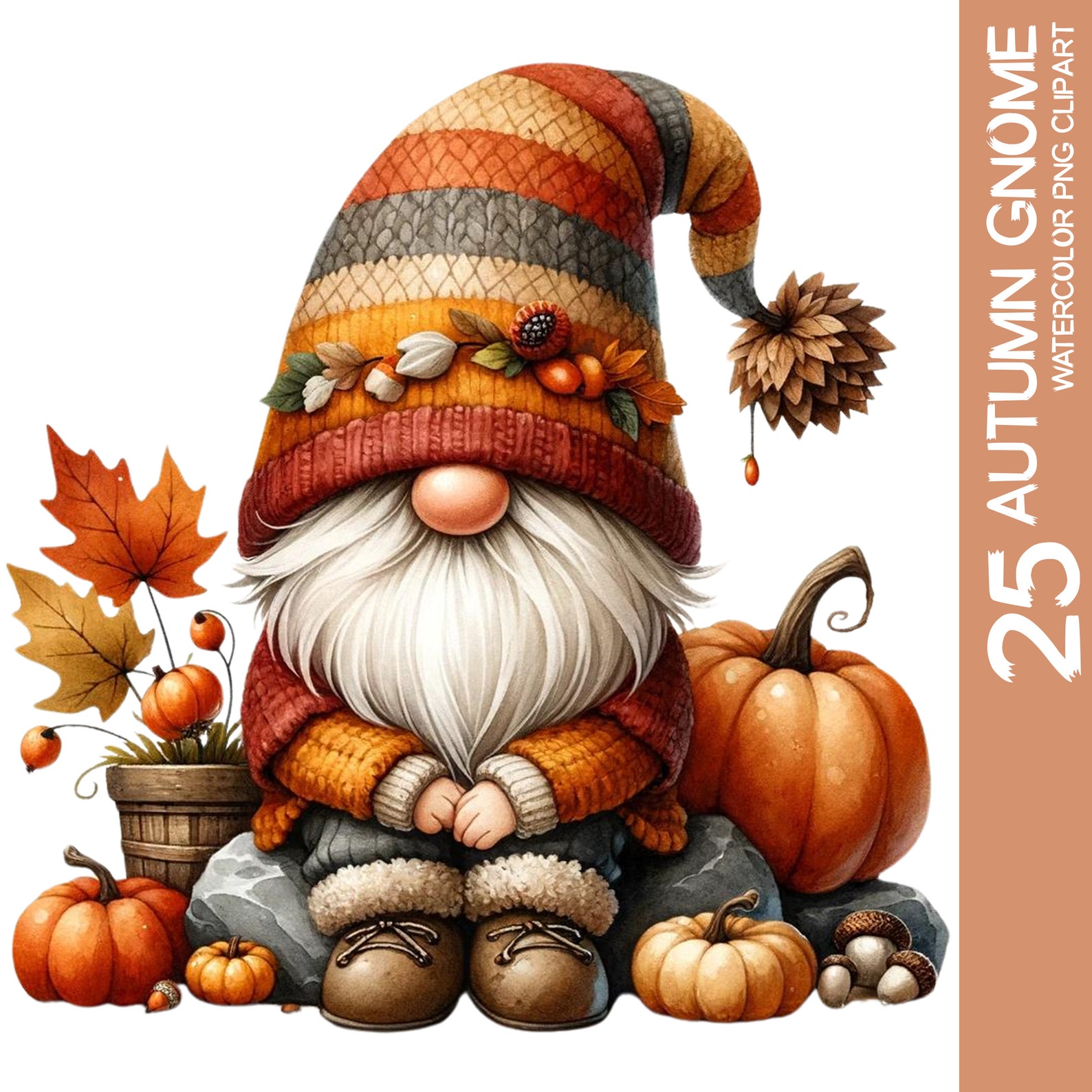 25 Fall Gnome Clipart Bundle PNG, Autumn Gnome Watercolor, Thanksgiving ...