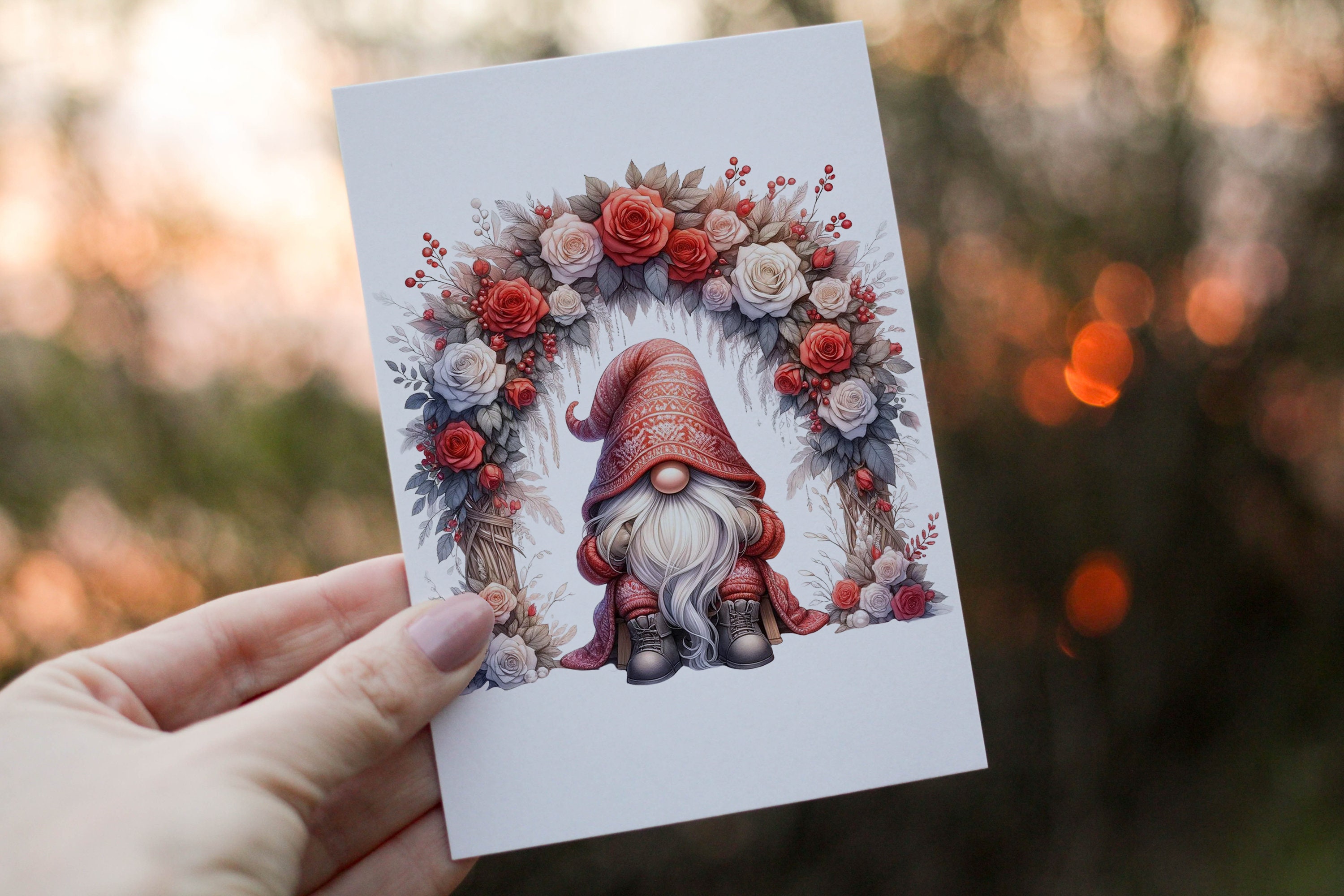 Bundle of Watercolor Rose Gnome Clipart: 2 PNG Images for Mother's Day ...
