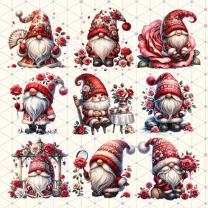 Bundle of Watercolor Rose Gnome Clipart: 25 PNG Images for Mother's Day ...