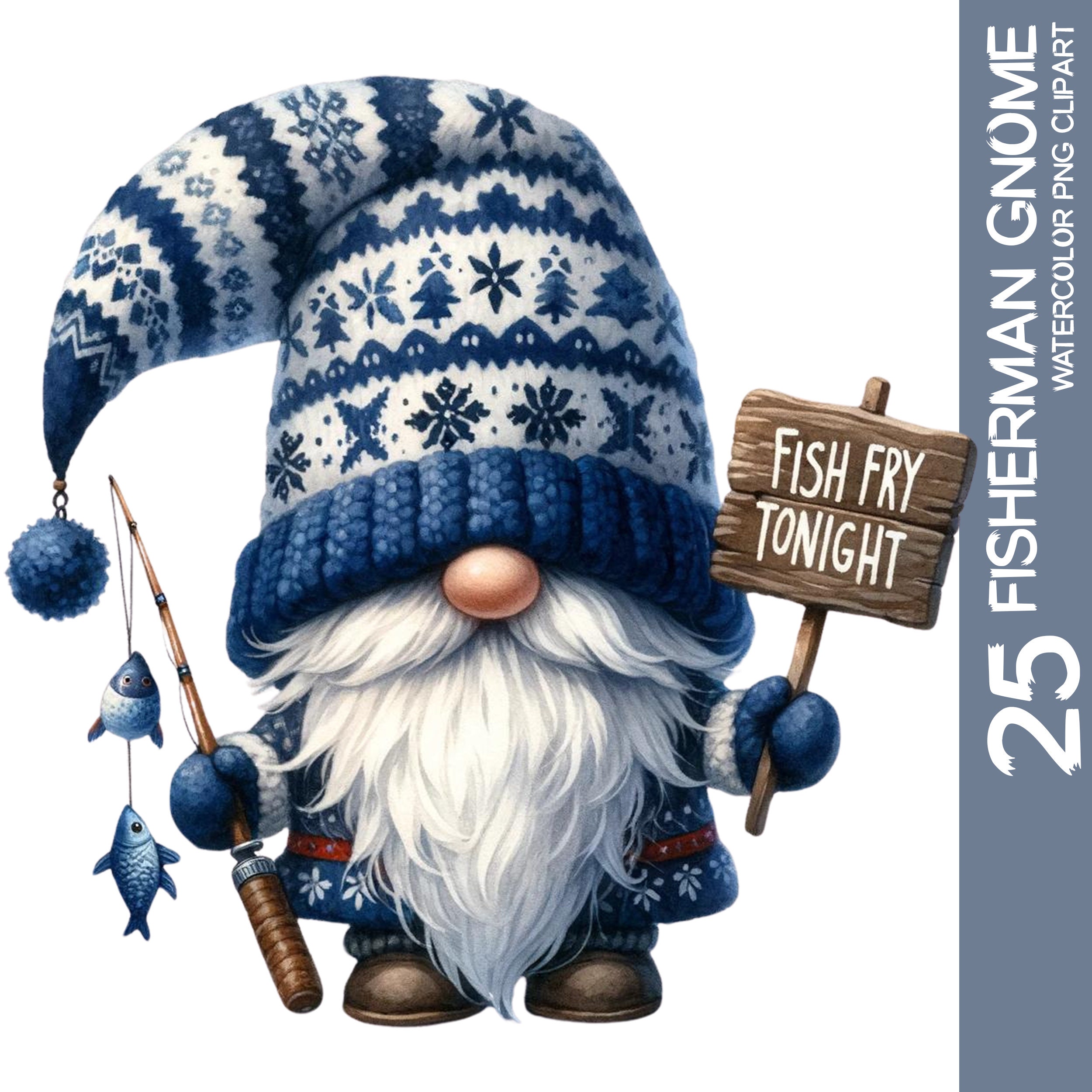 25 Whimsical Watercolor Fishing Gnome Clipart Bundle PNG, Fisherman ...