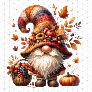 25 Fall Gnome Clipart Bundle PNG, Autumn Gnome Watercolor, Thanksgiving ...