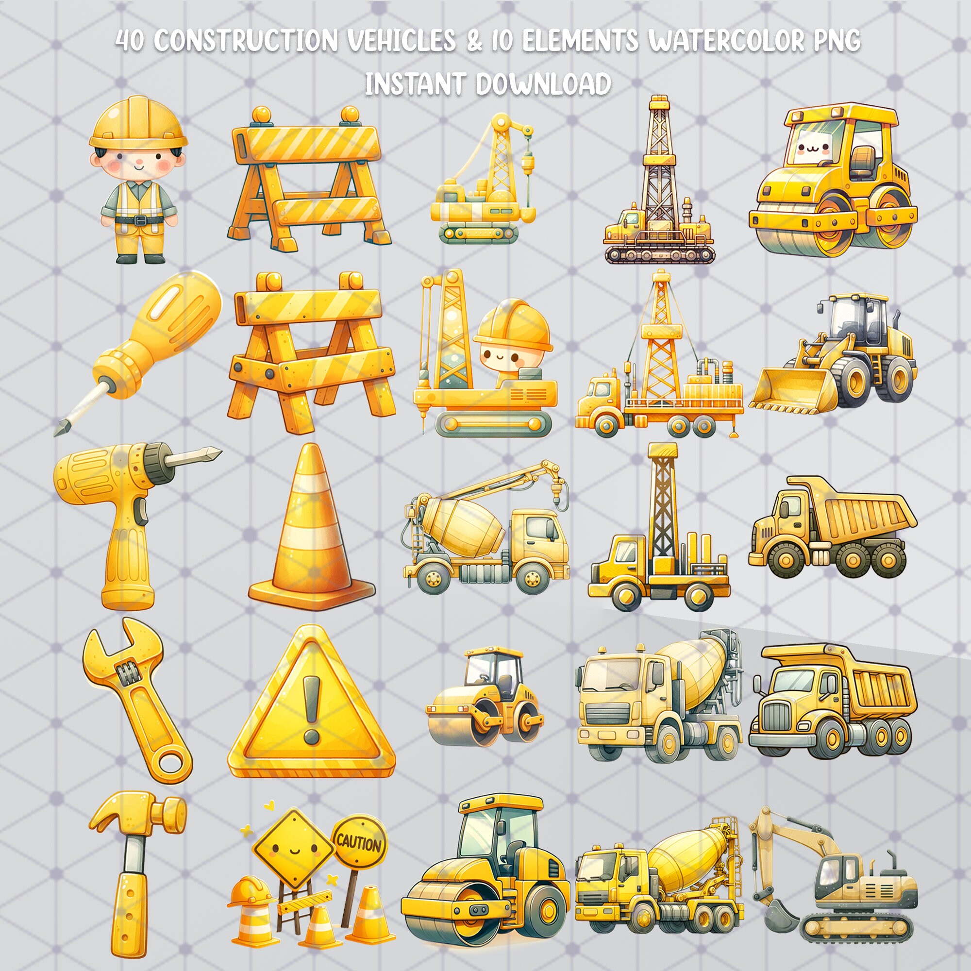 Baufahrzeug Clipart Kinder Aquarell Bulldozer, Kran, LKW ...