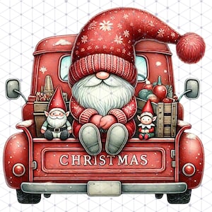 Christmas Gnome Clipart: Festive Red Truck Watercolor (PNG Bundle) - Etsy