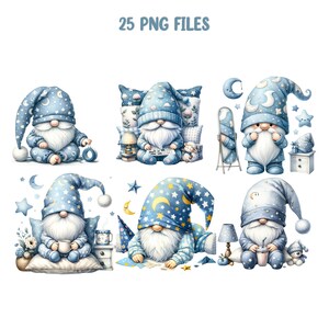 25 Whimsical Watercolor Blue Pajamas Gnome Clipart Bundle - PNG, Ideal ...