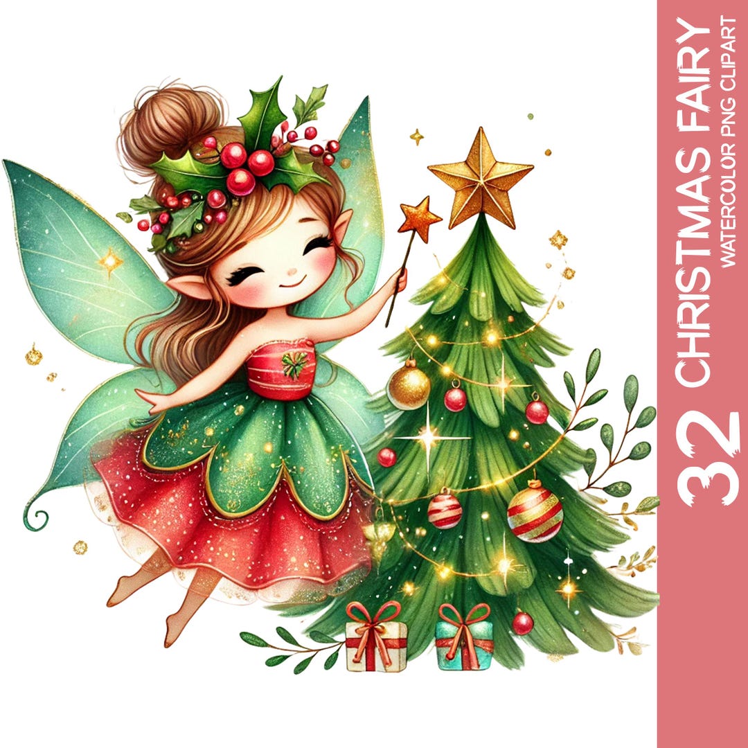 32 Christmas Fairy Clipart Bundle: Watercolor PNG (commercial Use) - Etsy