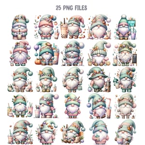 Watercolor Bubble Tea Gnomes Clipart Bundle: Nursery PNG (digital ...