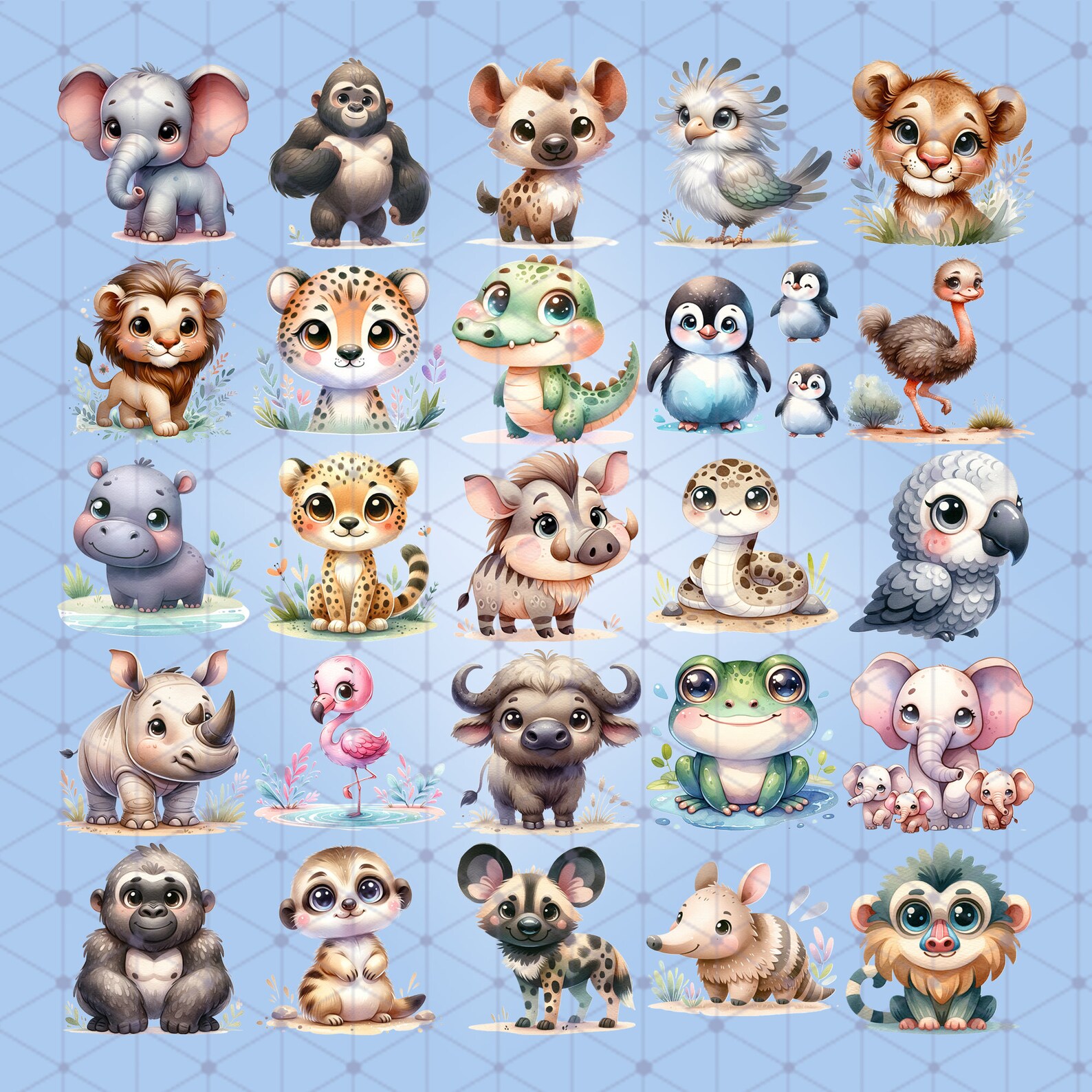 85 African Wild Animals Watercolor Clipart Collection, PNG Format, Lion ...