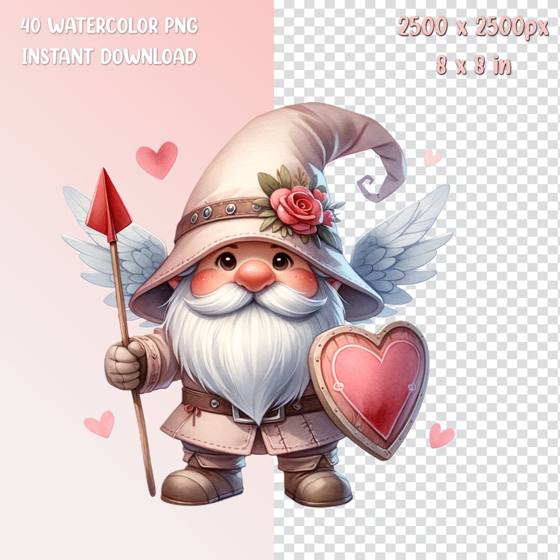 Watercolor Valentines Cupid Gnomes Clipart 40 PNG Festive Gnomes ...