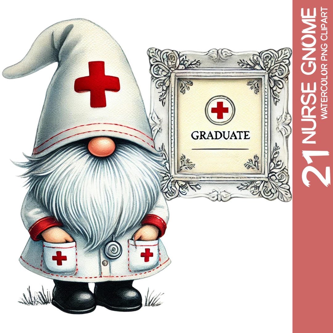Watercolor Nurse Gnome Clipart: Graduation PNG Bundle (21 Designs) - Etsy