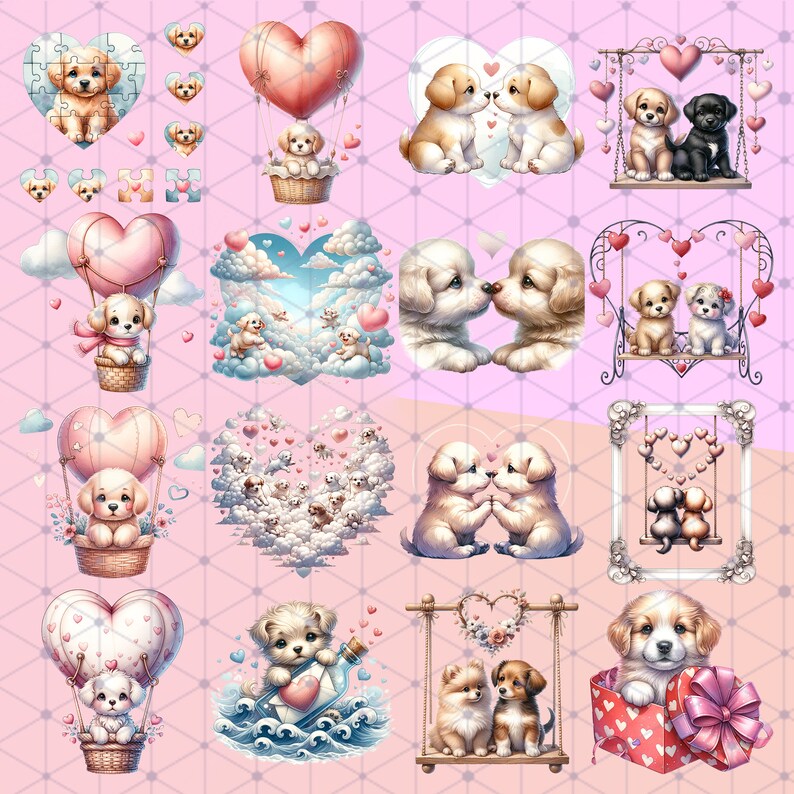 32 Valentine's Day Puppy Love Watercolor Clipart Collection, Valentine ...