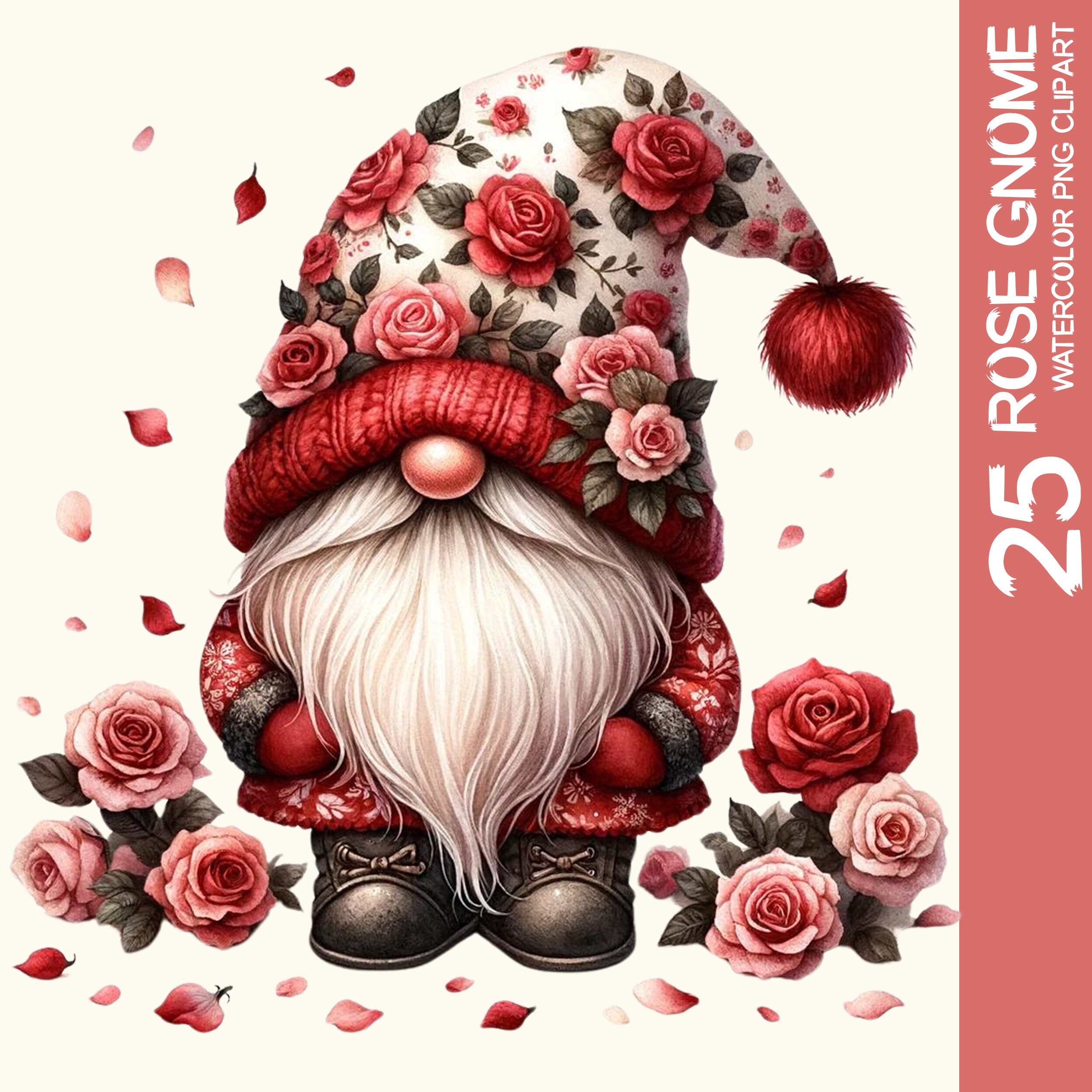 Bundle of Watercolor Rose Gnome Clipart: 25 PNG Images for Mother's Day ...