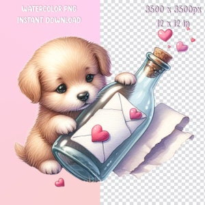 32 Valentine's Day Puppy Love Watercolor Clipart Collection, Valentine ...