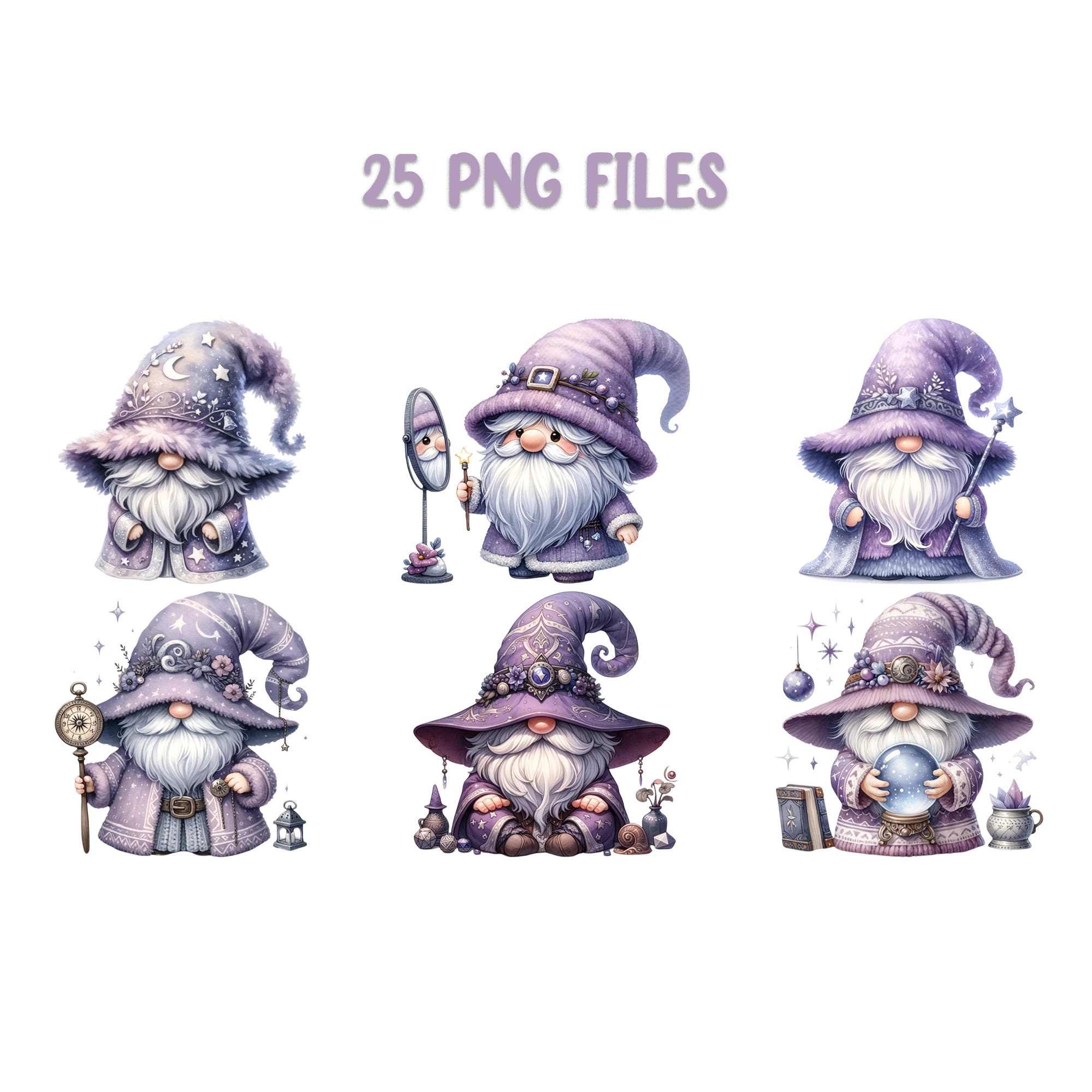 25 Whimsical Wizard Gnome Watercolor Clipart Bundle Fantasy Magic ...