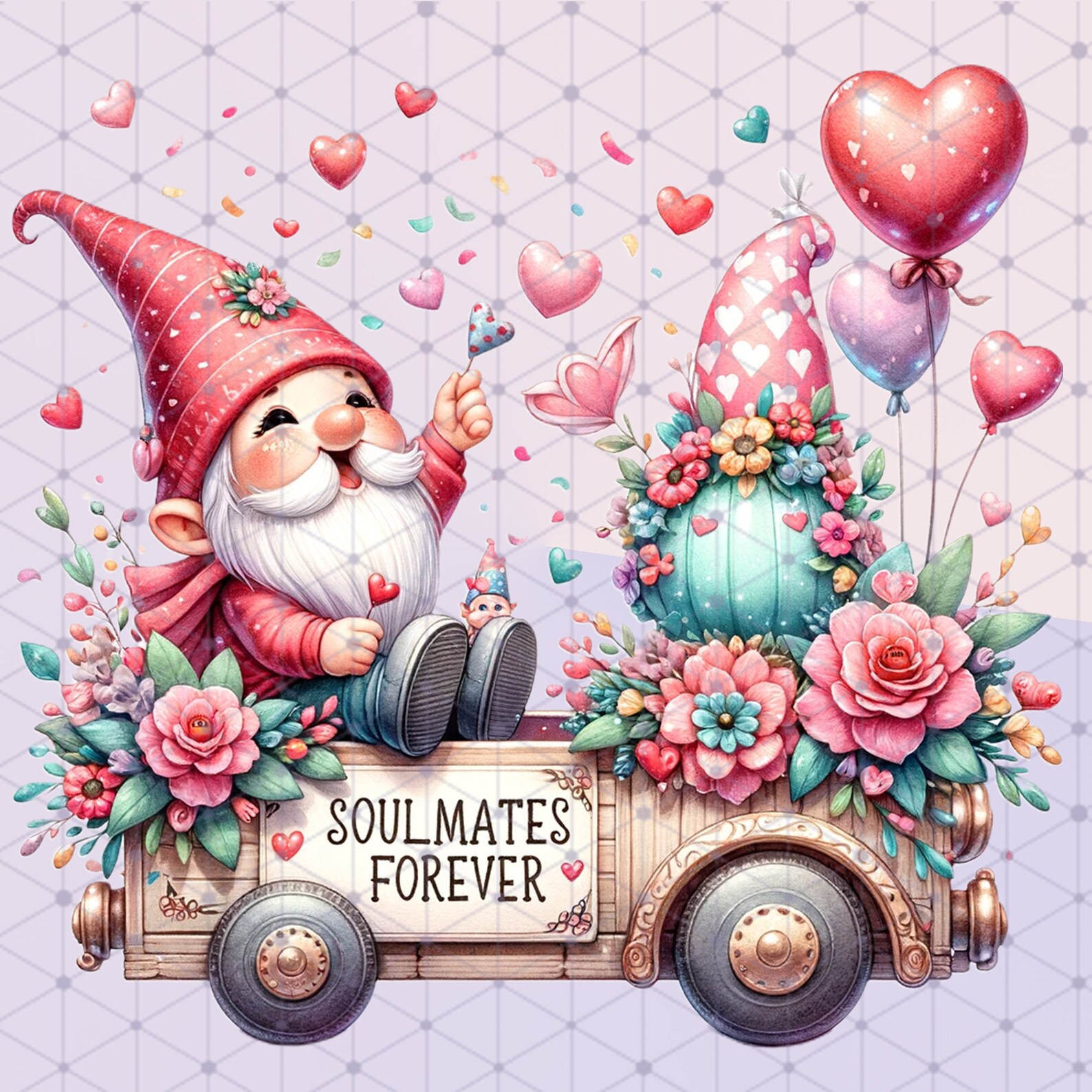 Watercolor Valentines Gnomes Clipart, 16 PNG Love Gnome Clipart ...