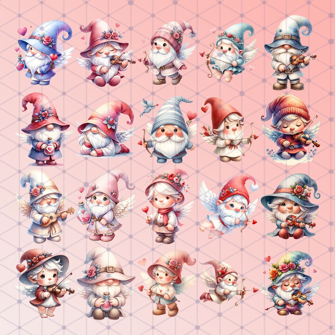 Watercolor Valentines Cupid Gnomes Clipart 40 PNG Festive Gnomes ...