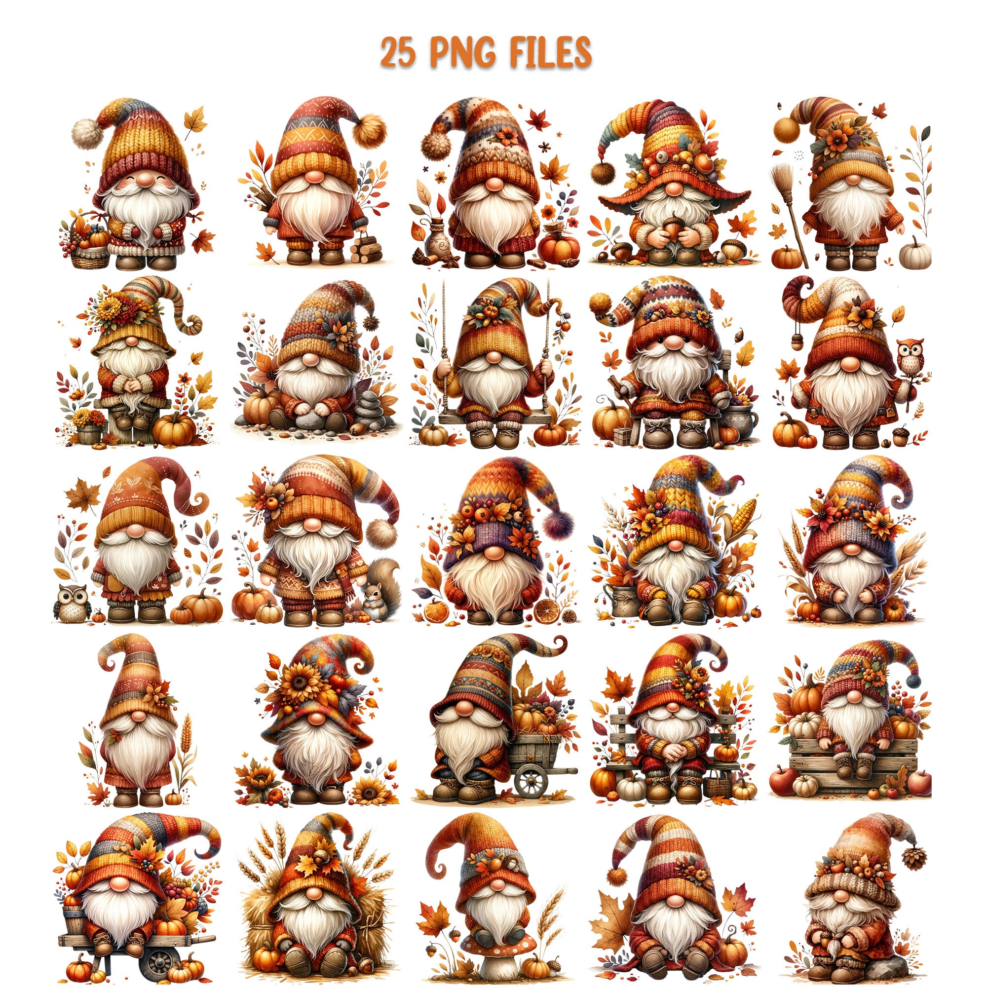 Fall Gnome Clipart Bundle: Watercolor Autumn Designs (PNG) - Etsy