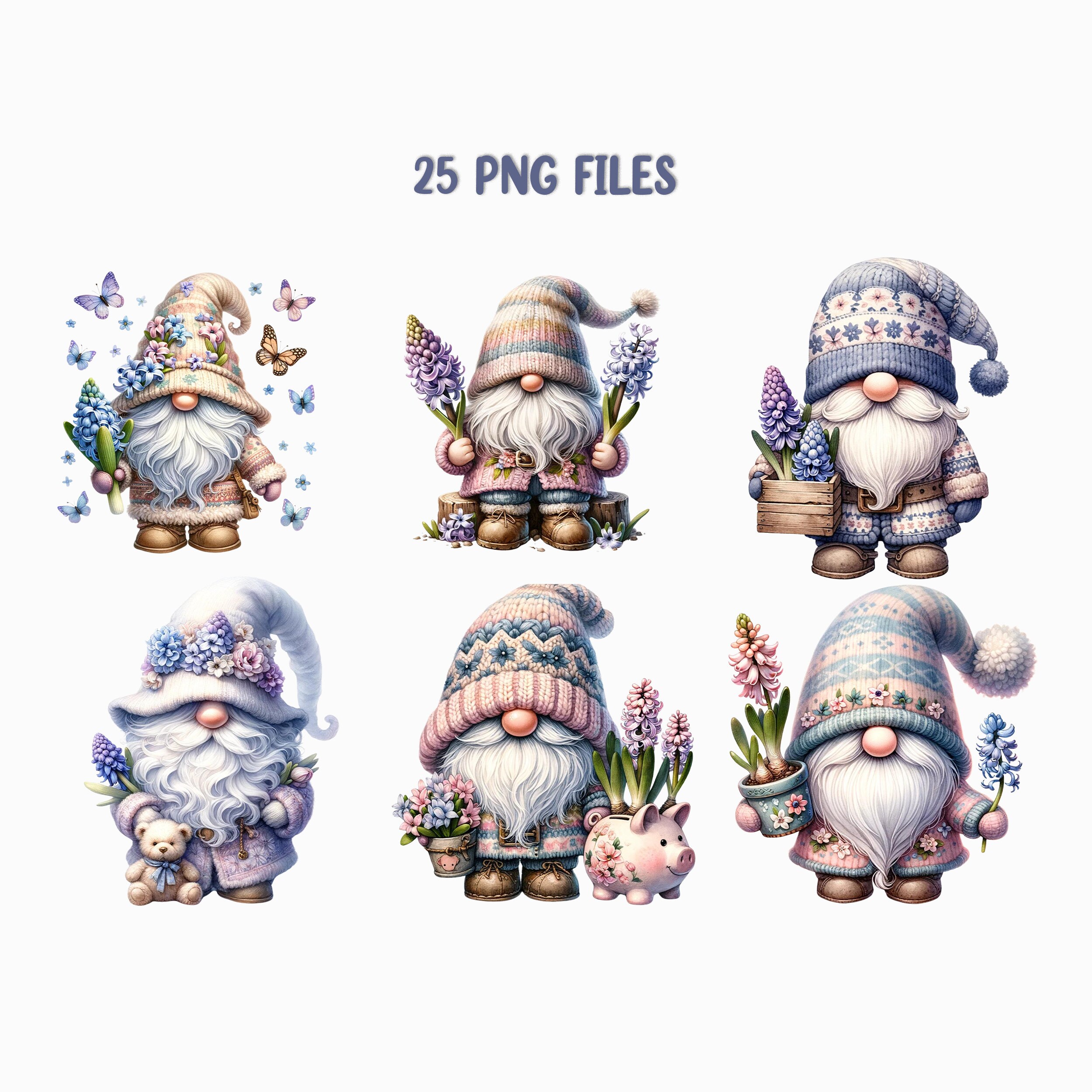 25 PNG Watercolor Hyacinth Gnome Clipart, Gardener Sublimation Design ...