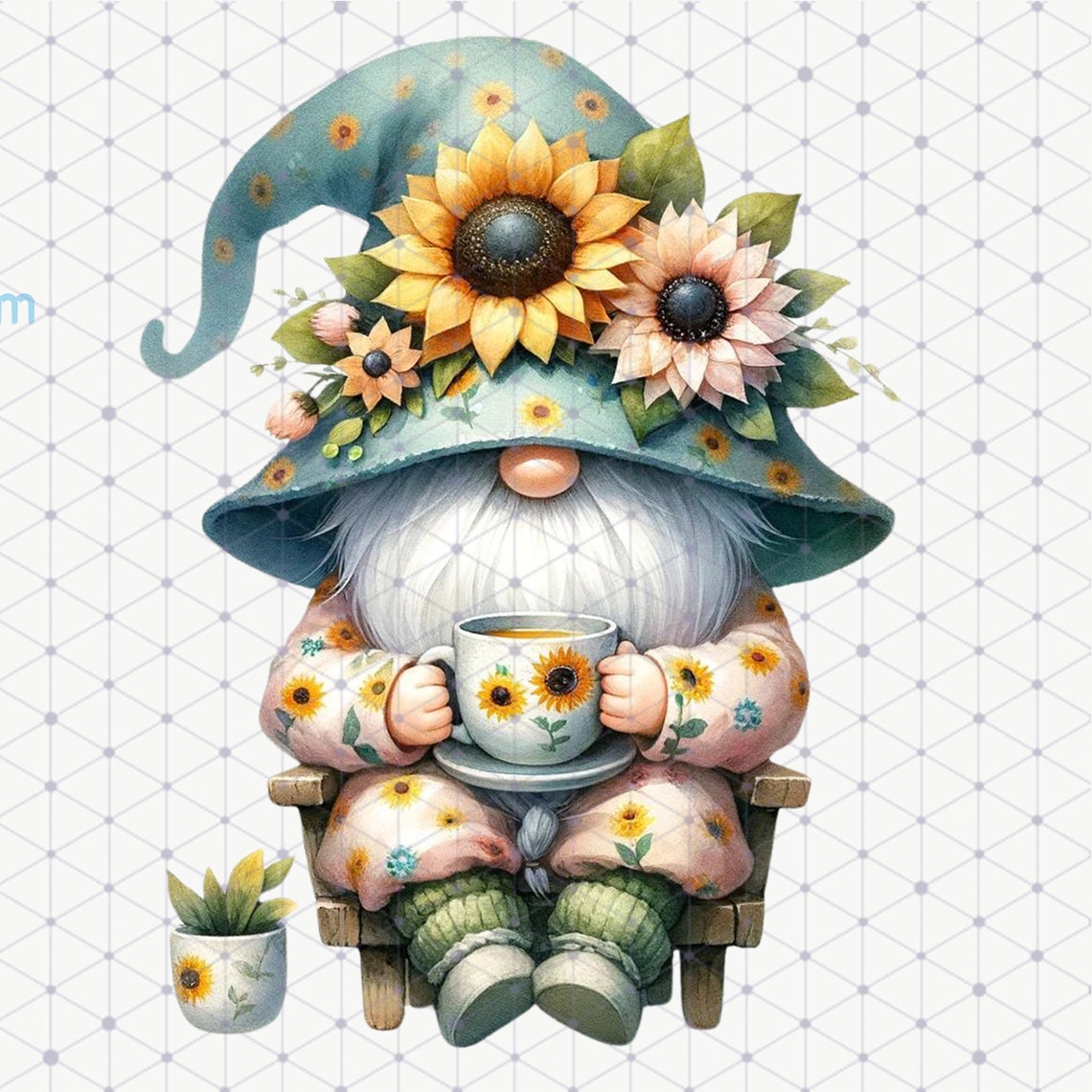 25 Charming Watercolor Sunflower Gnomes Clipart Bundle: Adorable Gnomes ...