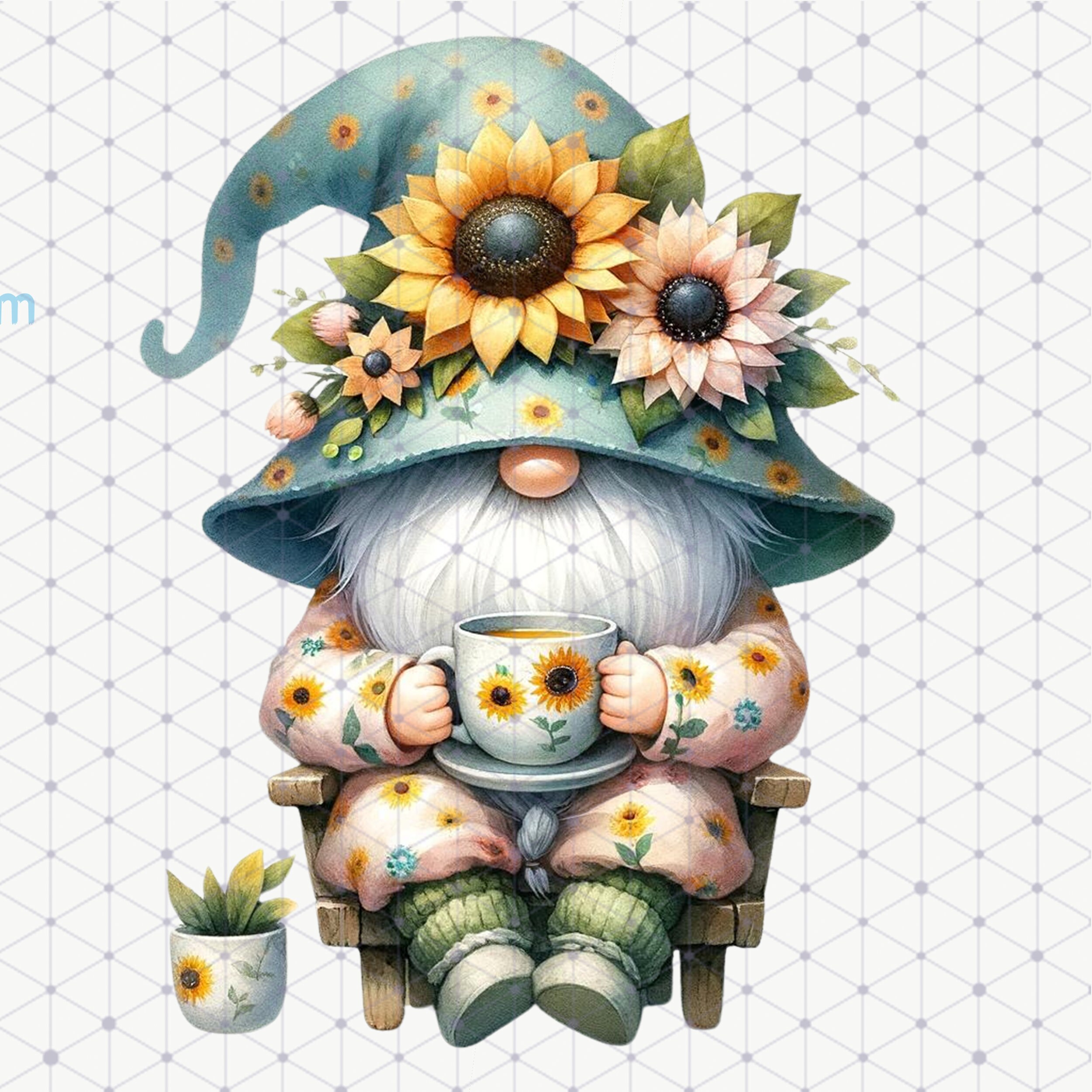 25 Charming Watercolor Sunflower Gnomes Clipart Bundle: Adorable Gnomes ...