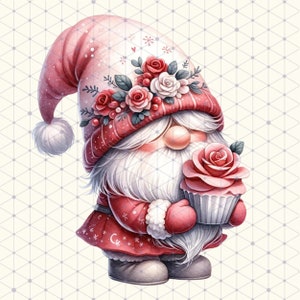 Bundle of Watercolor Rose Gnome Clipart: 25 PNG Images for Mother's Day ...