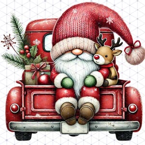 Christmas Gnome Clipart: Festive Red Truck Watercolor (PNG Bundle) - Etsy