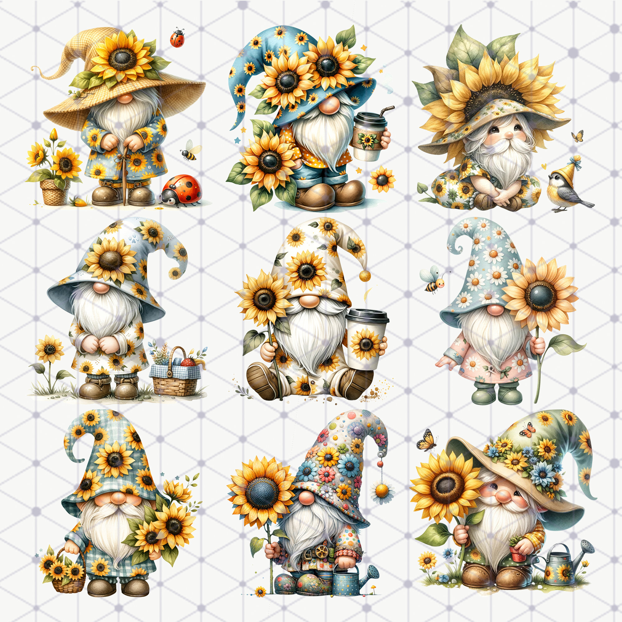 Watercolor Sunflower Gnomes Clipart Bundle (digital Download) - Etsy