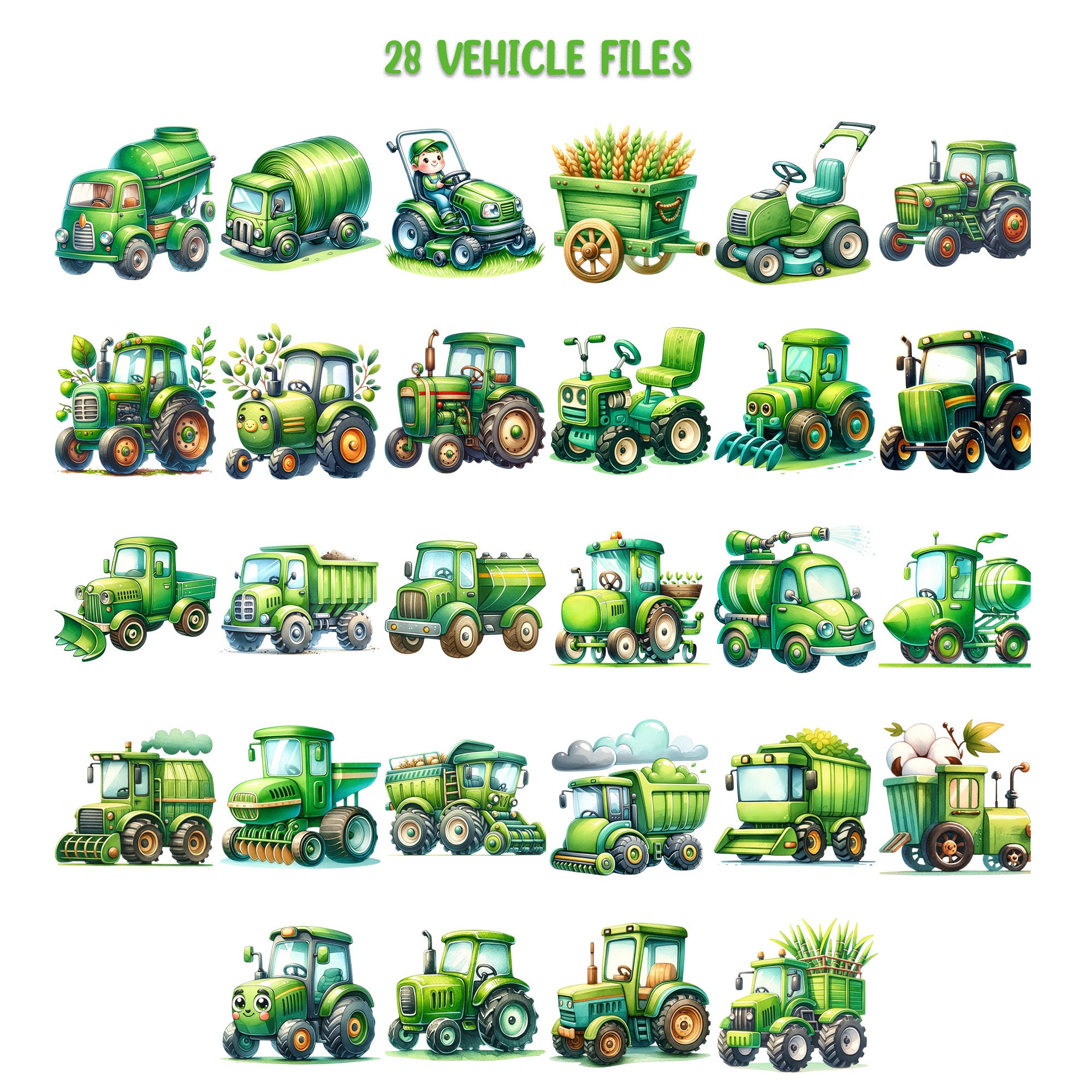Agriculture Vehicle Clipart Kids' Watercolor Tractor, Harvester ...