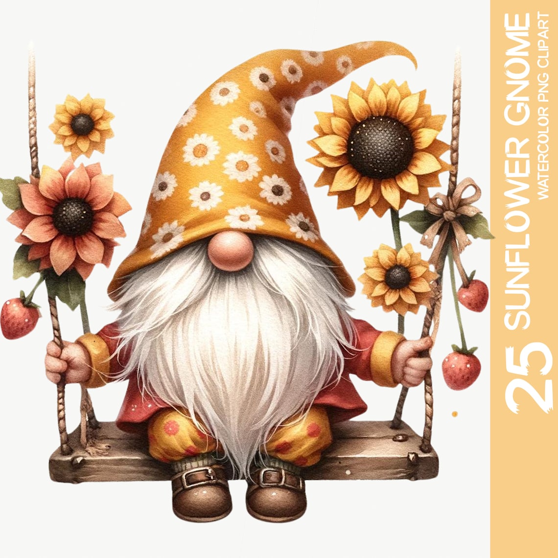 25 Charming Watercolor Sunflower Gnomes Clipart Bundle: Adorable Gnomes ...