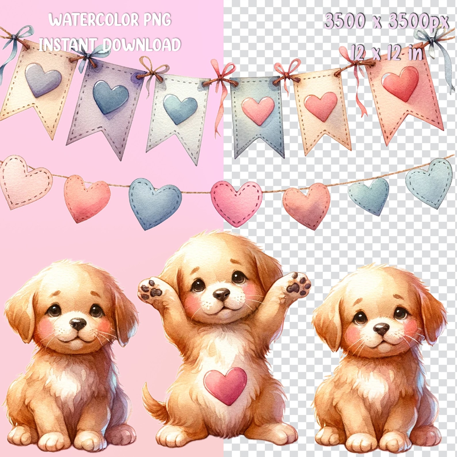 32 Valentine's Day Puppy Love Watercolor Clipart Collection, Valentine ...