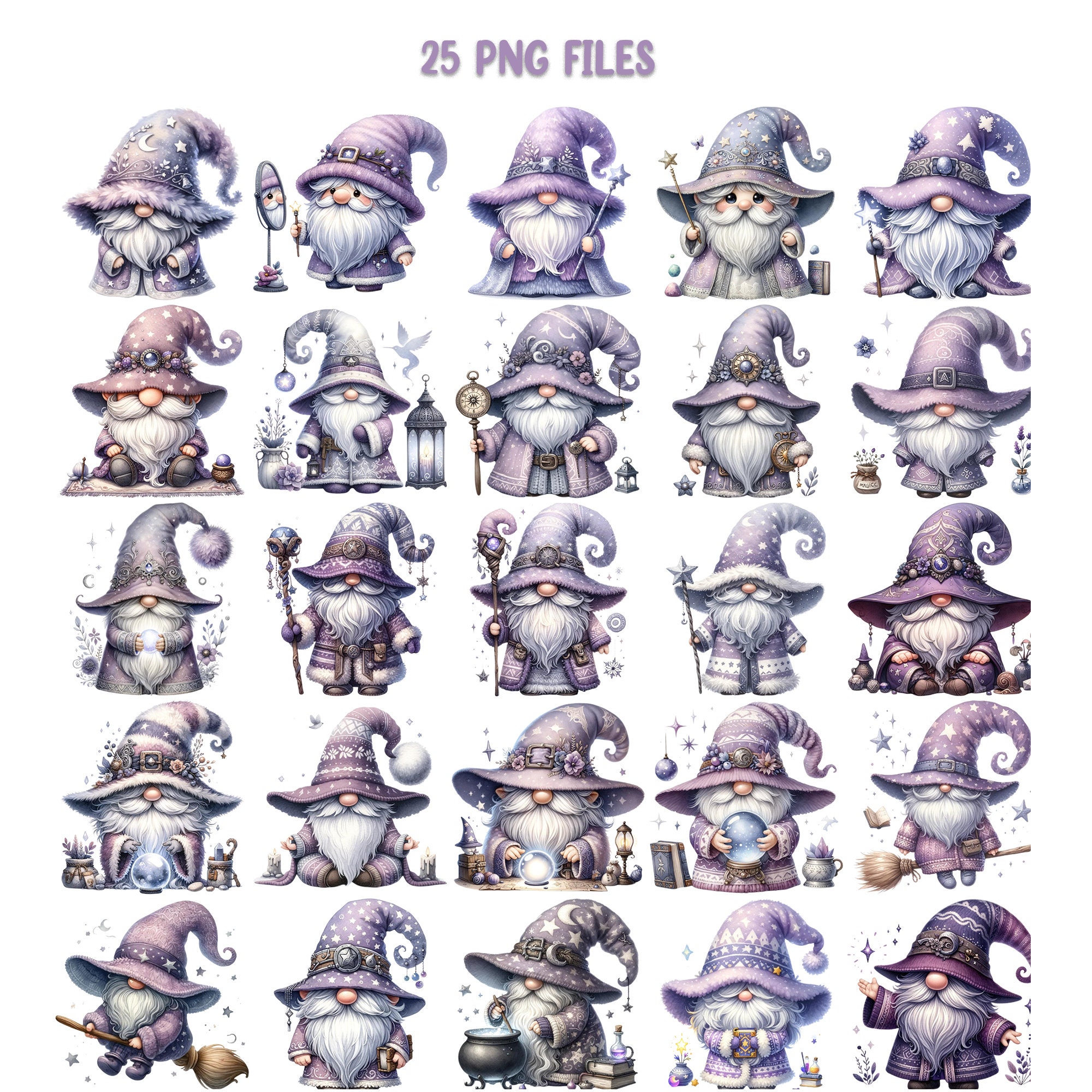 25 Whimsical Wizard Gnome Watercolor Clipart Bundle Fantasy Magic ...