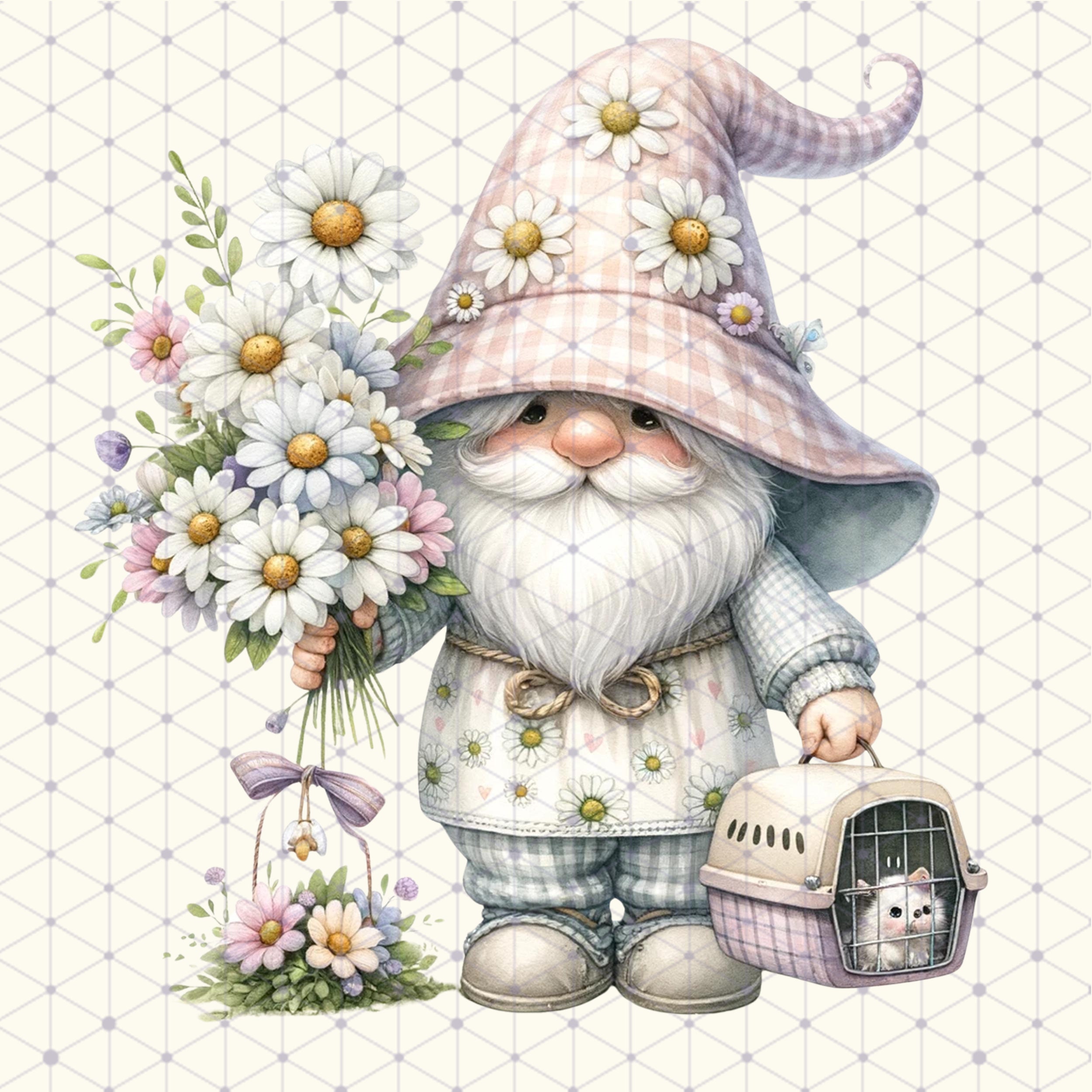 29 Enchanting Watercolor Daisy Gnome Clipart PNG Bundle Garden Delight ...