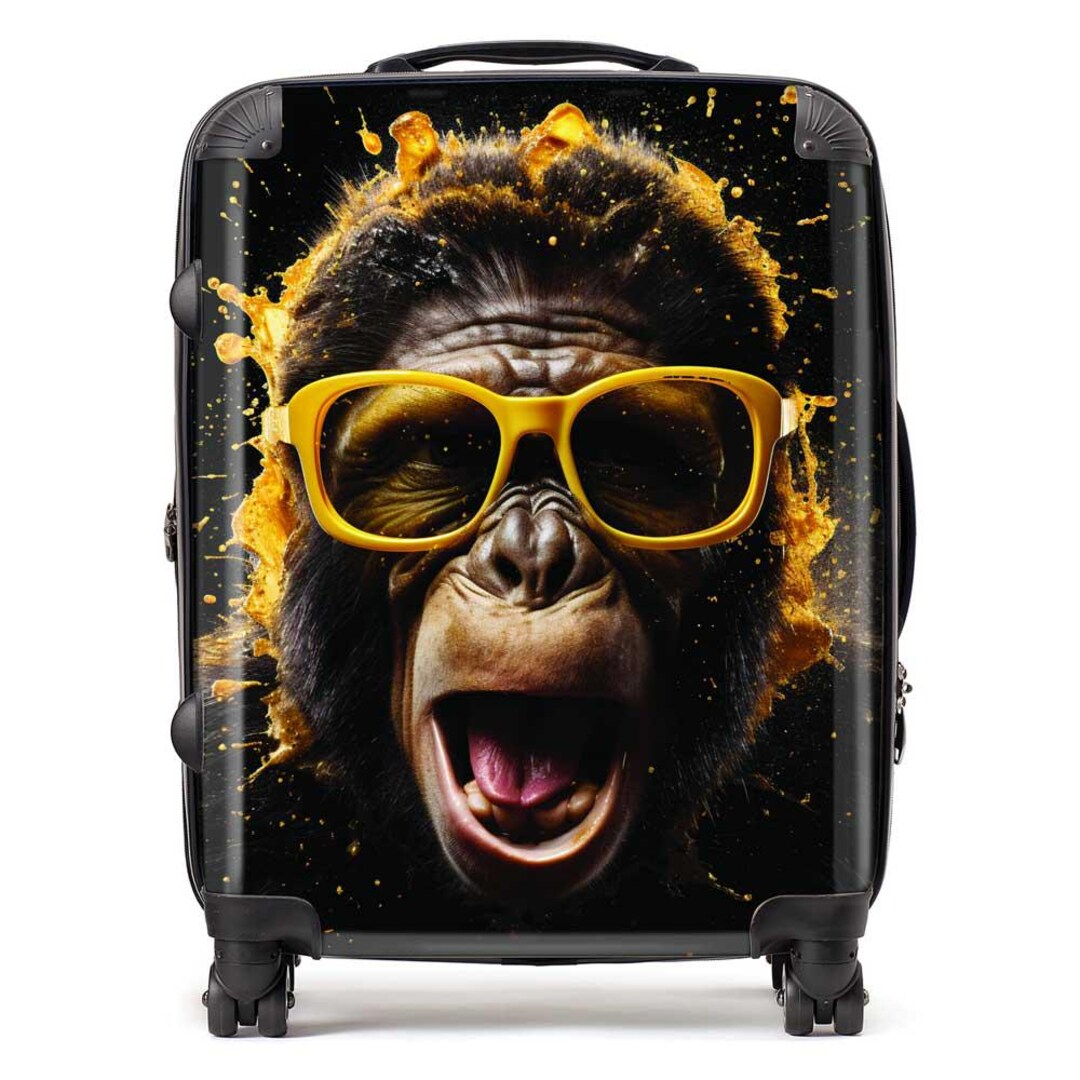 Splashart Monkey Face With Yellow Glasses Suitcase – Lightweight Hard ...
