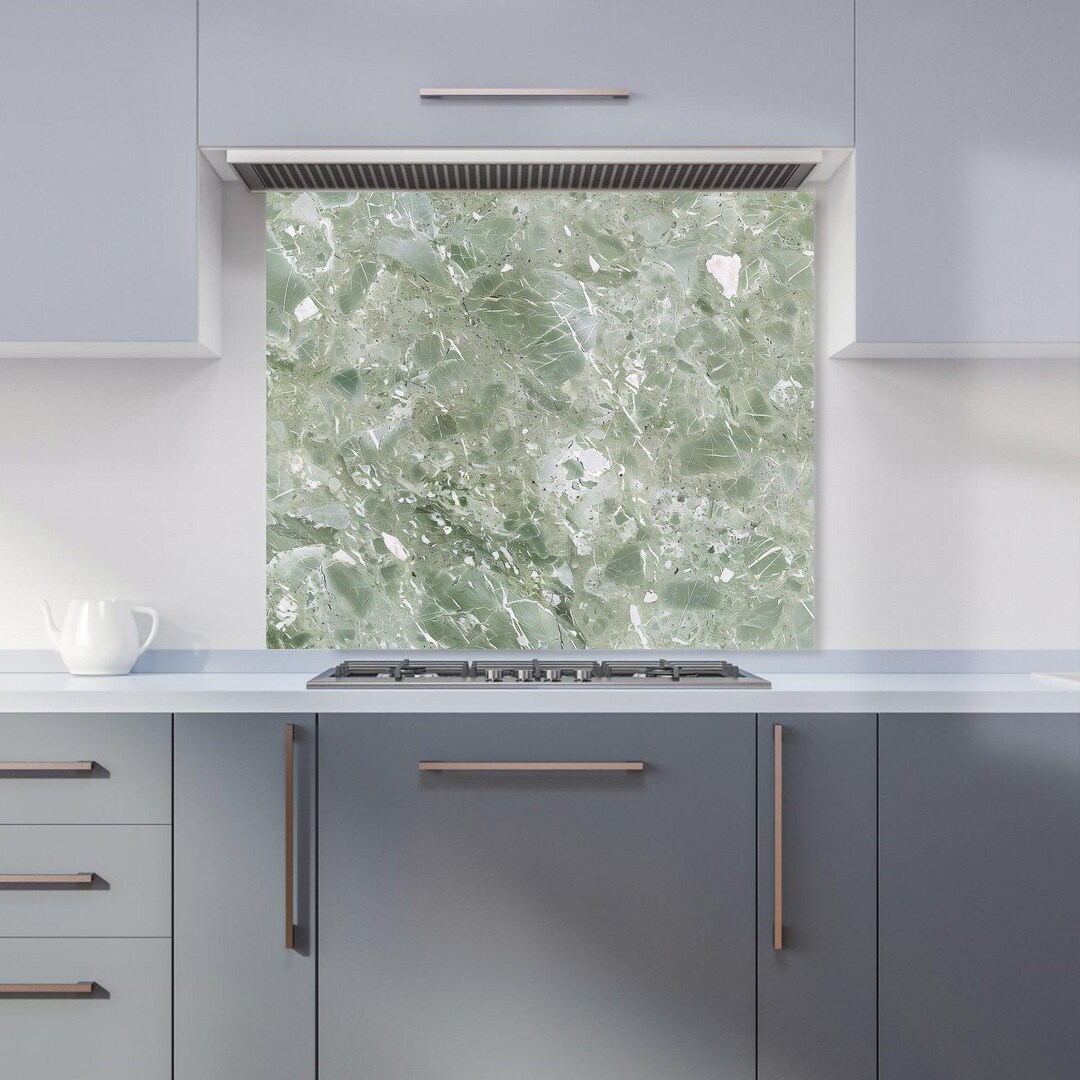 Premium Polished Sage Green Quartz Effect Kitchen Splashback , 6mm Heat-resistant Glass ...
