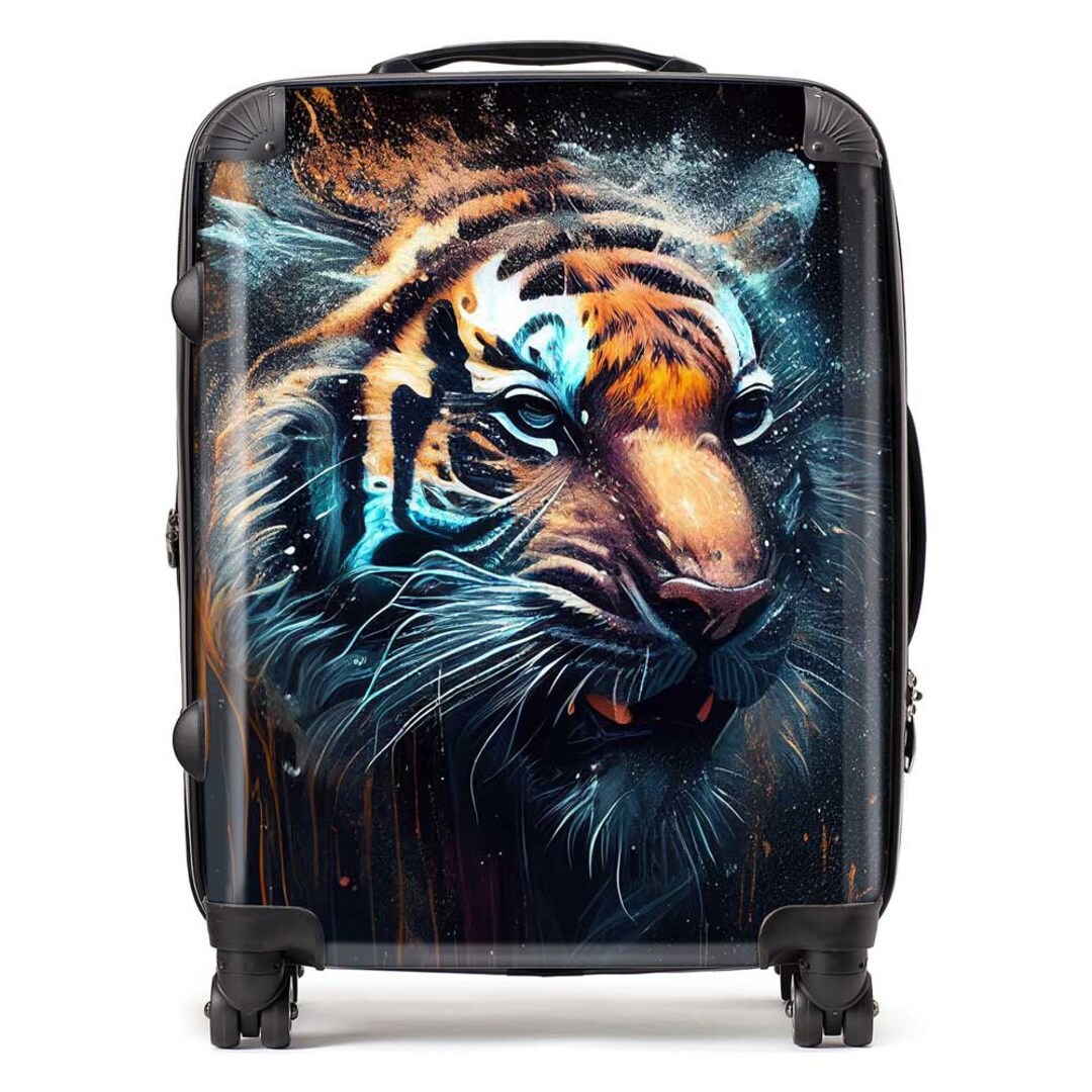 Tiger Face Splashart Dark Background Suitcase Unique Luggage - Etsy