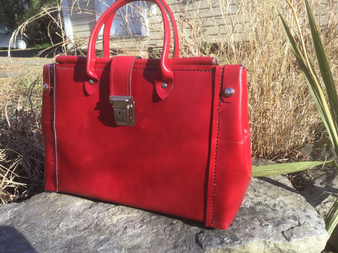 Rigid Red Bag, Handmade Leather Briefcase, Laptop Bag - Etsy