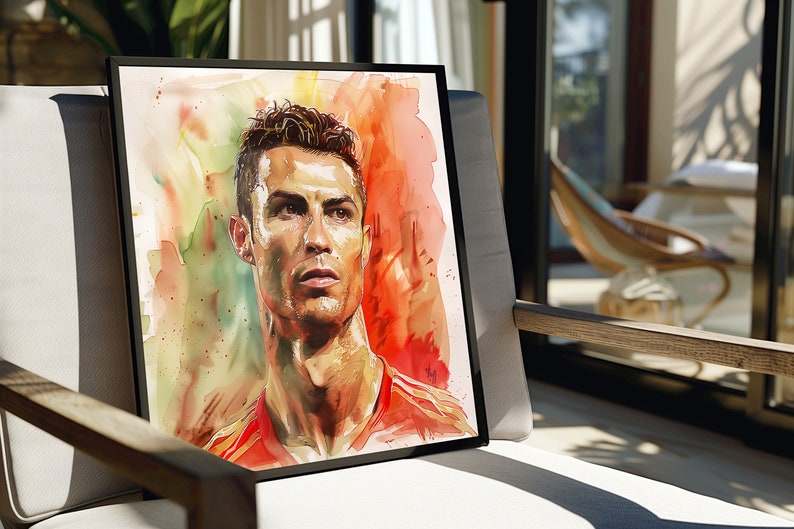 Cristiano Ronaldo Porträtgemälde: CR7 Fußball-Weltstar in Grün und Rot Wandkunst im ...