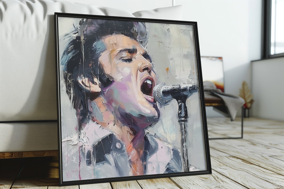 Elvis Presley Singing Portrait Art Print: Monochrome With Violet ...