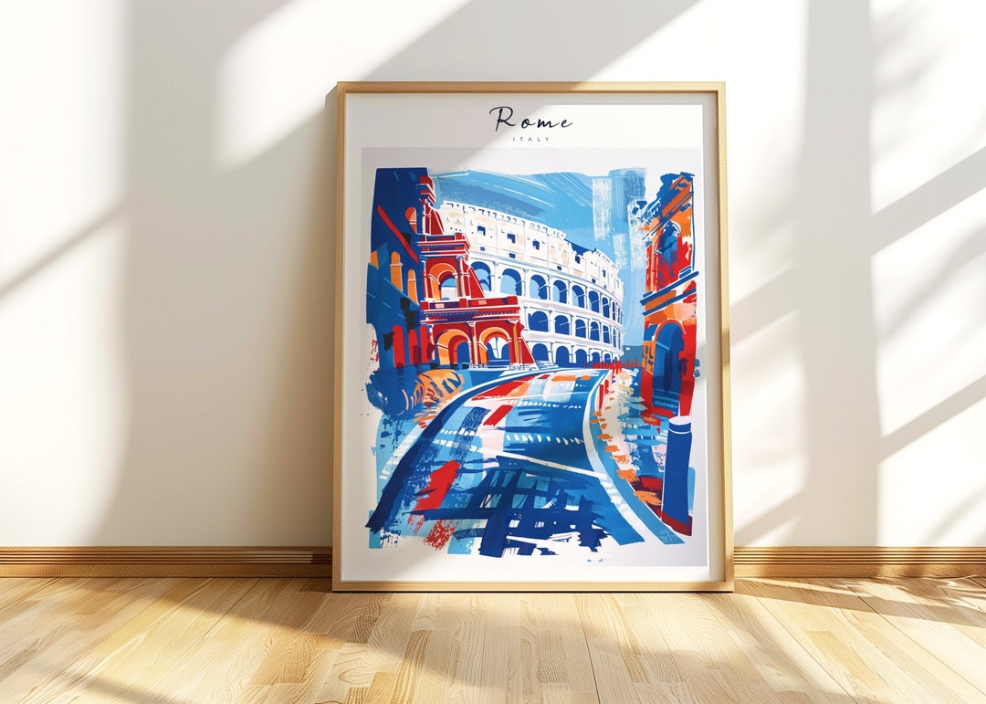 Rome Travel Destination Art Print Elegant Minimalist Blue Design Modern ...