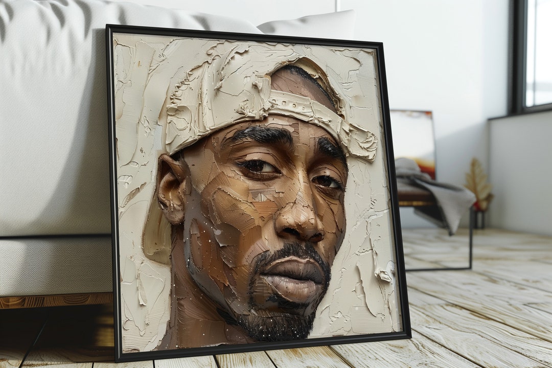 Tupac Shakur in Expressive Impasto Oil Painting Print, Iconic Stance ...