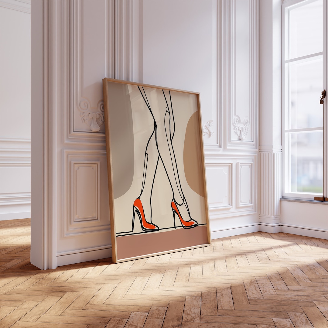 Elegant Feminine Legs in Red High Heels Poster One Line Art Print ...